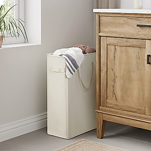 Chrislley 45L Slim Laundry Hamper Narrow Laundry Basket with Handle Foldable Dirty Clothes Portable Skinny Hamper Organizer Storage Bins (22 inches, beige)