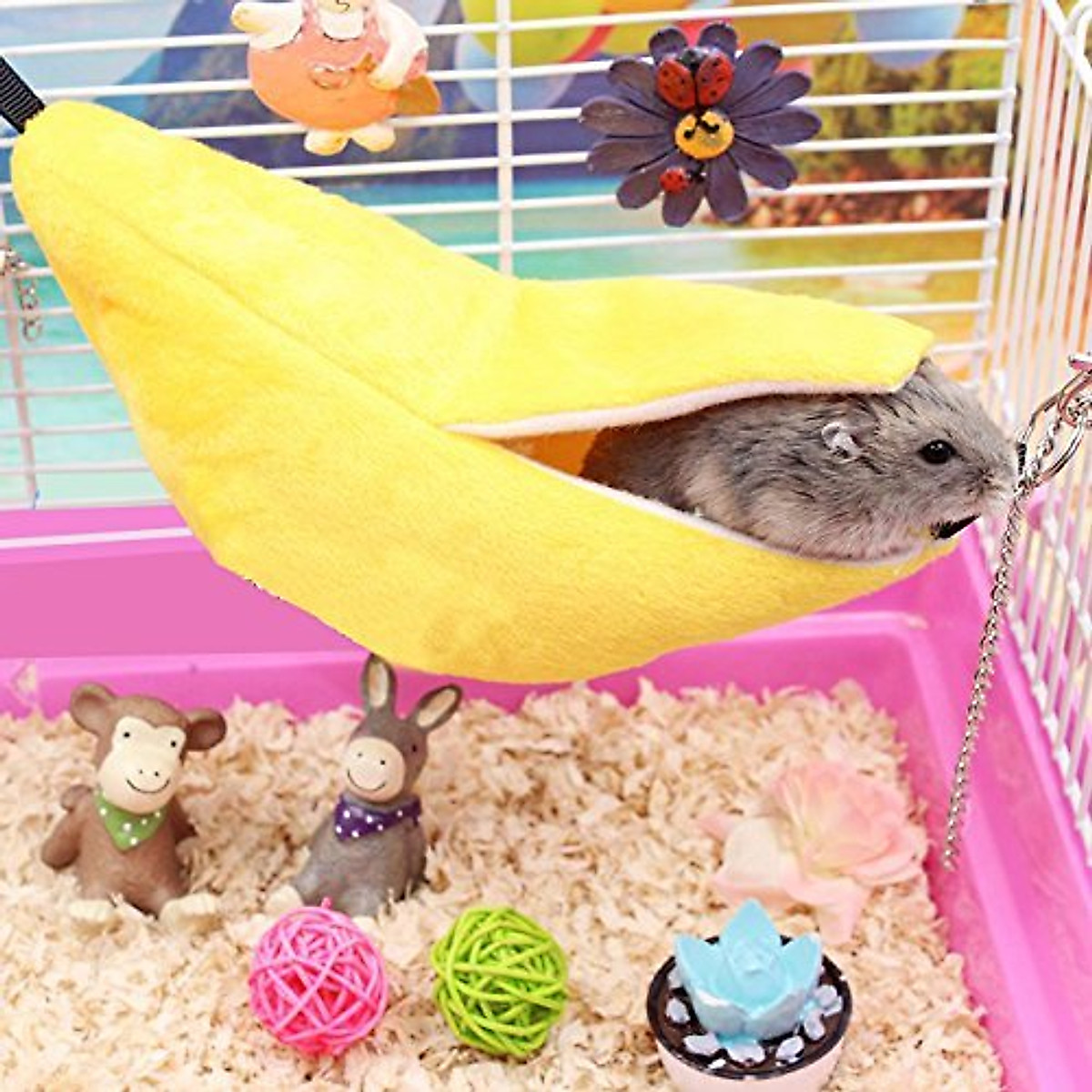 ISMARTEN Banana Hamster Bed House Hammock Small Animal Warm Bed House Cage Nest Hamster Accessories for Sugar Glider Hamster Small Bird Pet (Banana)