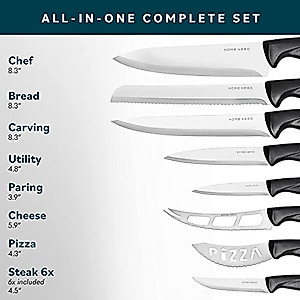 Home Hero Kitchen Knife Set, Steak Knife Set & Kitchen Utility Knives - Ultra-Sharp High Carbon Stainless Steel Knives with Ergonomic Handles (17 Pc Set, Silver)