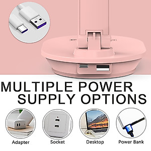 AQINGLING LED Desk Lamp with ​USB Charging Port Nightlight, Eye-Caring Desk Lights for Home Office, 5 Modes Dimmable, Auto Timer, Black