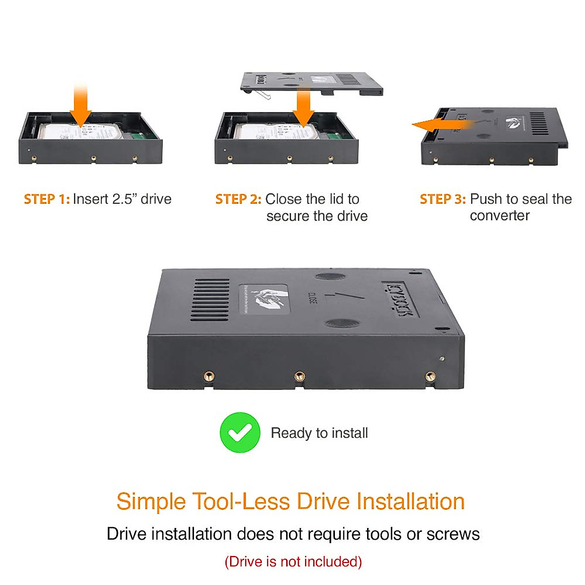 ICY DOCK 2.5 inch to 3.5 inch SATA HDD & SSD Mounting Kit for Internal 3.5" Drive Bay with Removable Cover | EZConvert Lite MB882SP-1S-2B