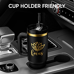 KEWIXY 40 oz Tumbler With Handle and Straw, Gloss Insulated Travel Tumbler, Fits in Cup Holder, Travel Coffee Mug with Lid, Included Leak Proof Straw Cover -Petal Focus