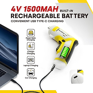 Enventor Cordless Screwdriver Tool Kit, 4V Portable Electric Screwdriver 3.5N.m with 1500 mAh Battery, USB Type-C Charging, 9PCS 1/4" Magnetic Bits Set, Bit Extension Holder, Flexible Shaft, LED Light