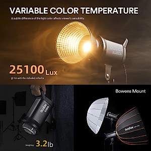 Godox SL60IIBi Bi-Color LED Video Light, 75W 2800K-6500K 25100Lux@1M CRI 96+ TLCI97+ Bowens Mount LED Continuous Light, 11 FX Effects Studio LED Light with APP Control&RC-A6 Remote