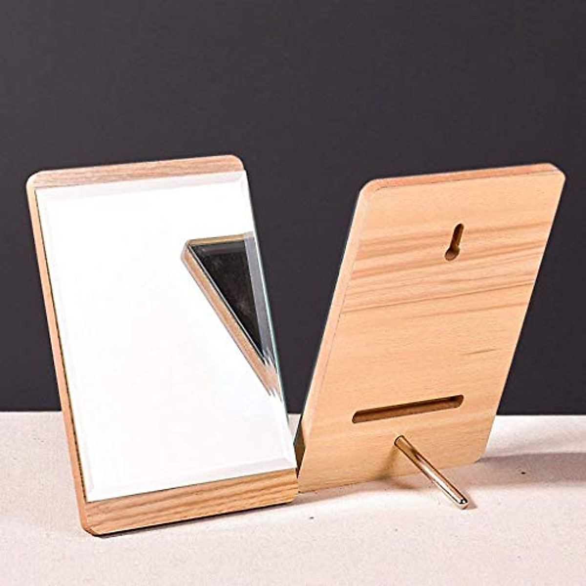 KXA Bathroom Mirror Wooden HD Desk Portable Travel Mirror Simple and Modern Wall Mounted Travel Shaving Mirror