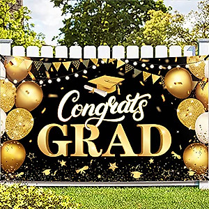 XtraLarge, Congrats Grad Banner - 72x44 Inch | Glitter Gold Educated AF Banner - 10 Feet No DIY | Graduation Banner for Graduation Party Decorations 2022 | Class of 2022 Educated AF Decorations