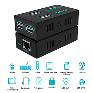 SGEYR Metal USB Ethernet Extender Over Cat5e/6,USB Extender 50M,No Drivers Connected 4 USB 2.0 Ports Over Cat5e/6, Play and Plug,Extender USB 2.0 Hub,Supports All Operating System,PC and Web Cameras