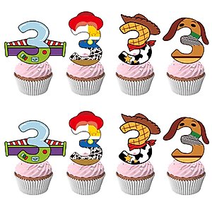 40pcs Cartoon Story Cupcake Toppers 3rd Birthday Decorations for Boys Girls 3rd Birthday Party Supplies
