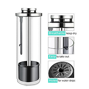 Straw Holder Dispenser for Counter - Clear Glass Drinking Straw Container with Lid - 2 Straw Covers and 35 PCS Straws include by BIGINIWA