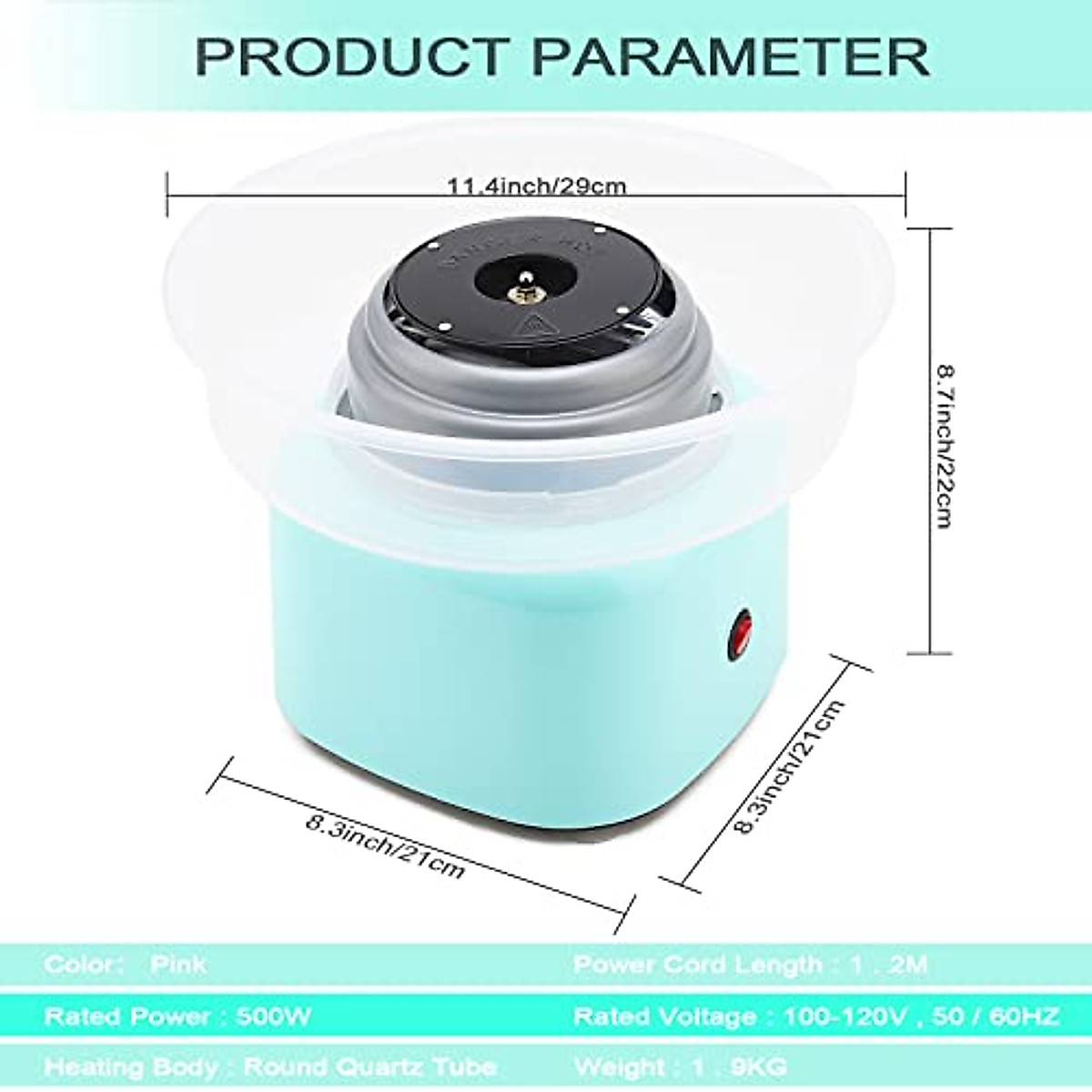 Reespring Cotton Candy Machine - Cotton Candy Maker With Splash Prevention Bowl For Home Use – Comes with Sugar Scoop and 20 Candy Sticks - Aqua