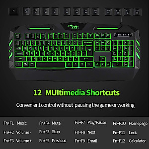 BAKTH 7 Colors LED Backlit Gaming Keyboard, Mechanical Feeling and Waterproof, Illuminated USB Wired Keyboard for Pro PC Gamer or Office