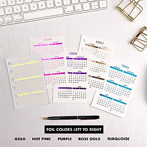Foiled Pocket Rings Month on 2 Pages Deluxe Planner Calendar Refill, 3.2" x 4.7" | 81mm x 120mm, Sunday Start, Dated Monthly View, Choose 12 Months