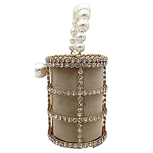 DDQYYSPP Synthetic Pearl Top-Handle Women Metal Bucket Bag Crystal Evening Purses and Clutches Formal Wedding Handbags, Gold