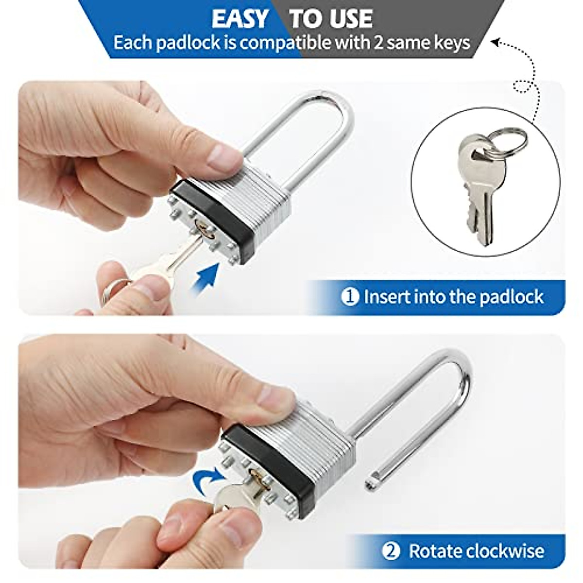 Travate Keyed Alike Padlocks, Laminated Heavy Duty Padlocks Keyed Alike Set of 6, Key Lock with 1-9/16"(40mm) Wide Body 2-inch Long Shackle for Storage Unit, Sheds, Garages and Fence