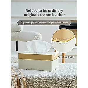Tissue Box Holder Cover Rectangular, Modern PU Leather Decorative Tissue Holders Organizer-Apricot Cream