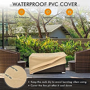 BaRdzo 8PCS Patio Rattan Furniture Set Fire Pit Table Tank Holder Cover Deck Black