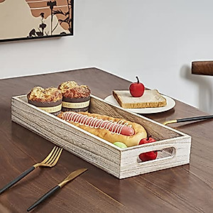 Set of 2 Farmhouse Serving Tray Coffee Table Tray Rectangle,Wooden Long Narrow Tray for Perfume Cosmetic Bottles Jewelry Jar Candle,Decorative Tray 15.6 * 6.1 * 2 inch