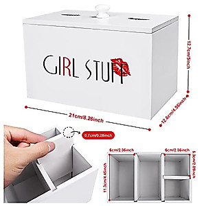 Tampon Holder for Bathroom Tampon Storage Container Movable Feminine Partition Case with Lid Tampon Dispenser Sanitary Napkin Storage Container Wood White Small Storage Box Pad Organizer for Bathroom
