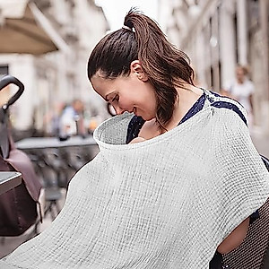 Riqiaqia Muslin Nursing Cover for Breastfeeding, Soft Cotton Breastfeeding Cover with Rigid Hoop for Baby, Multi-use Adjustable Nursing Apron Cover | Carseat Cover (Grey)
