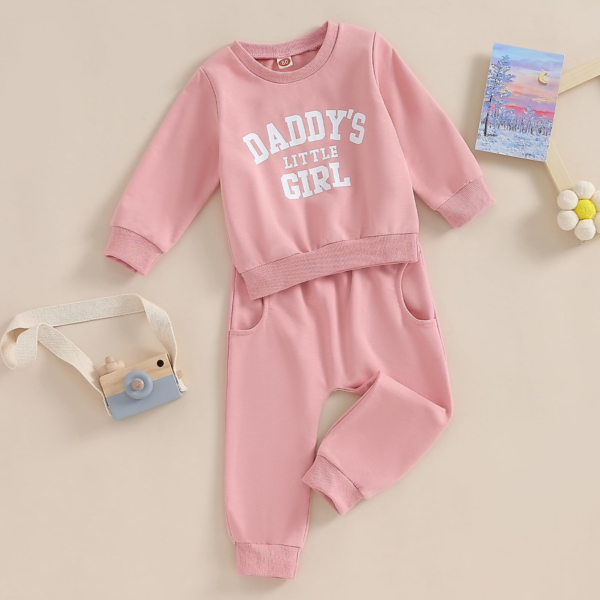 Toddler Baby Girl Clothes Long Sleeve Letter Print Sweatshirt and Stretch Jogger Pants Newborn Fall Winter Outfit (Daddys Little Girl Pink, 4-5 Years)