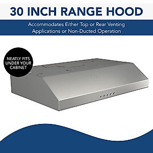 Broan-NuTone BCSQ130SS Three-Speed Glacier Under-Cabinet Range Hood with LED Lights ADA Capable, 1.5 Sones, 375 Max Blower CFM, 30-Inch, Stainless Steel
