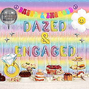 Dazed and Engaged Bachelorette Decorations, Fiesec Hippie Groovy Retro Bachelorette Decorations Tie Dye Fringe Curtain 4D Disco Sparkle Daisy Ring Foil Balloon Flower Headband