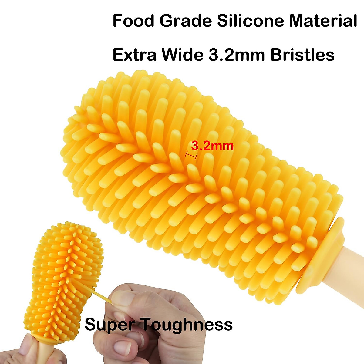 Silicone Bottle Cleaning Brush for Baby, 4-in-1 Baby Bottles Cleaner Set - Bottle/Straw/Nipple/Neck Brushes (Yellow)