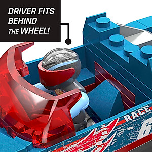 Mega Hot Wheels Monster Trucks Building Toy Car, Smash & Crash Race Ace with 85 Pieces, 1 Micro Action Figure Driver, Blue, Kids Age 5+ Years