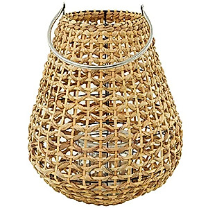 The Novogratz Metal Handmade Decorative Candle Lantern with Glass Holder and Handle, 13" x 13" x 16", Brown