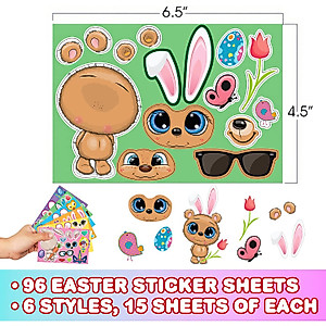 Artcreativity Easter Make Your Own Stickers, Bulk Easter Stickers for Kids (96 Sticker Sheets) with 6 Designs, Easter Basket Stuffers, Easter Egg Stickers and Bunny Stickers, Easter Crafts for Kids