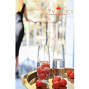 Vivocci Unbreakable Heavy Duty Reusable Plastic Stemless Champagne Flutes 8.5oz Ideal for Cocktails & Sparkling Wine Perfect for Wedding Parties | Tritan Glassware | Dishwasher Safe Glasses | Set of 6