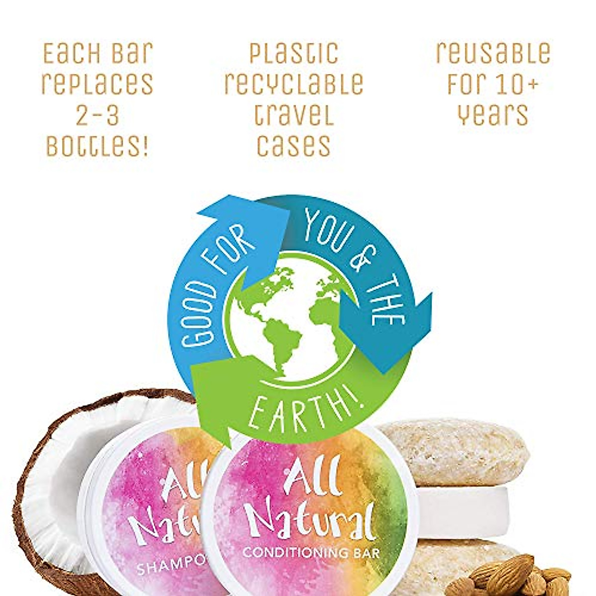 Sweet & Sassy 3 Shampoo Bars. Made in the USA. All Natural, Organic, SLS Free, Plastic Free, Safe for Color Treated Hair (Coconut Almond)