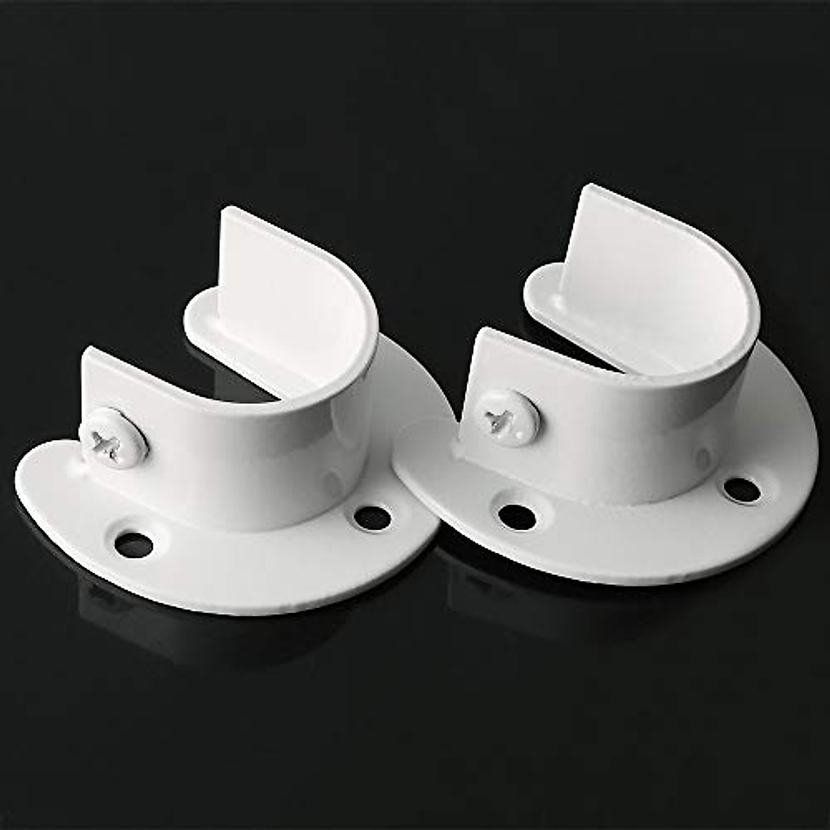 Mooche 4Pcs Wardrobe Closet Rod Bracket U-Shaped Curtain Rod Sockets Closet Pole End Supports Flange Rod Holder 1 Inch, Stainless Steel White Finished, MFL8001UW-4P