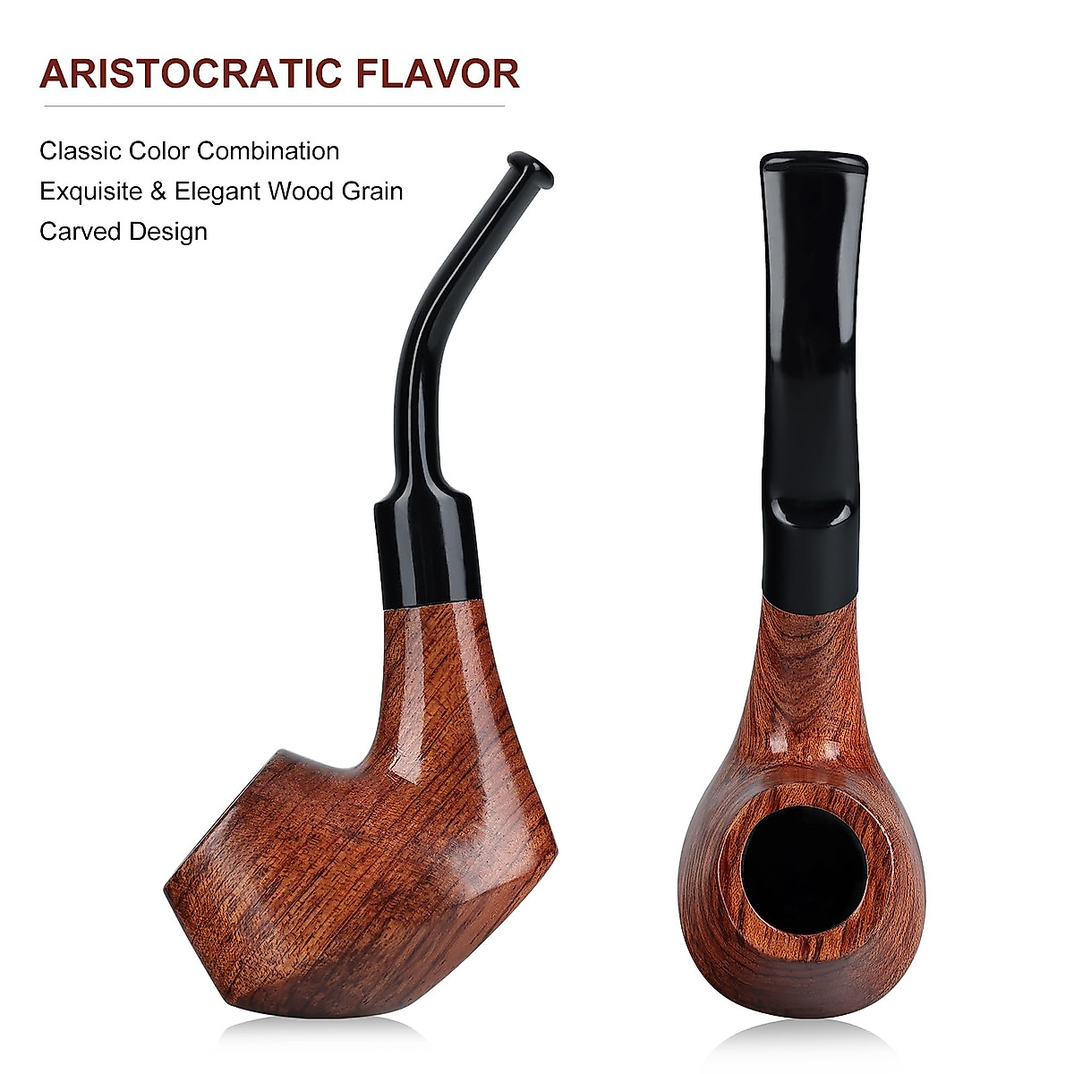 Joyoldelf Smoking Pipe, Wooden Tobacco Pipe with Gift Box, Creative Rosewood Tobacco Pipes for Smoking (no Need Tobacco Pipe Stand) with Pipe Scraper, 9mm Pipe Filter and Smoking Accessories