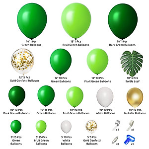 Amandir 163Pcs Jungle Party Balloons Garland Arch Kit, Gold Lime Green Balloons with Artificial Tropical Palm Leaves for Dinosaur Safari Party Decorations Wild One Birthday Party Supplies