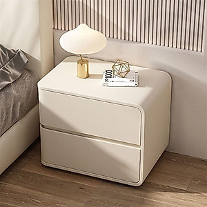 TPTBON Minimalist Bedside Table Bedside Furniture, Nightstand with Microfibre Leather Wrap, Luxury Night Stand with 2 Drawer 17.7x15.7x18.9inch (Color : Beige, Size : Right)