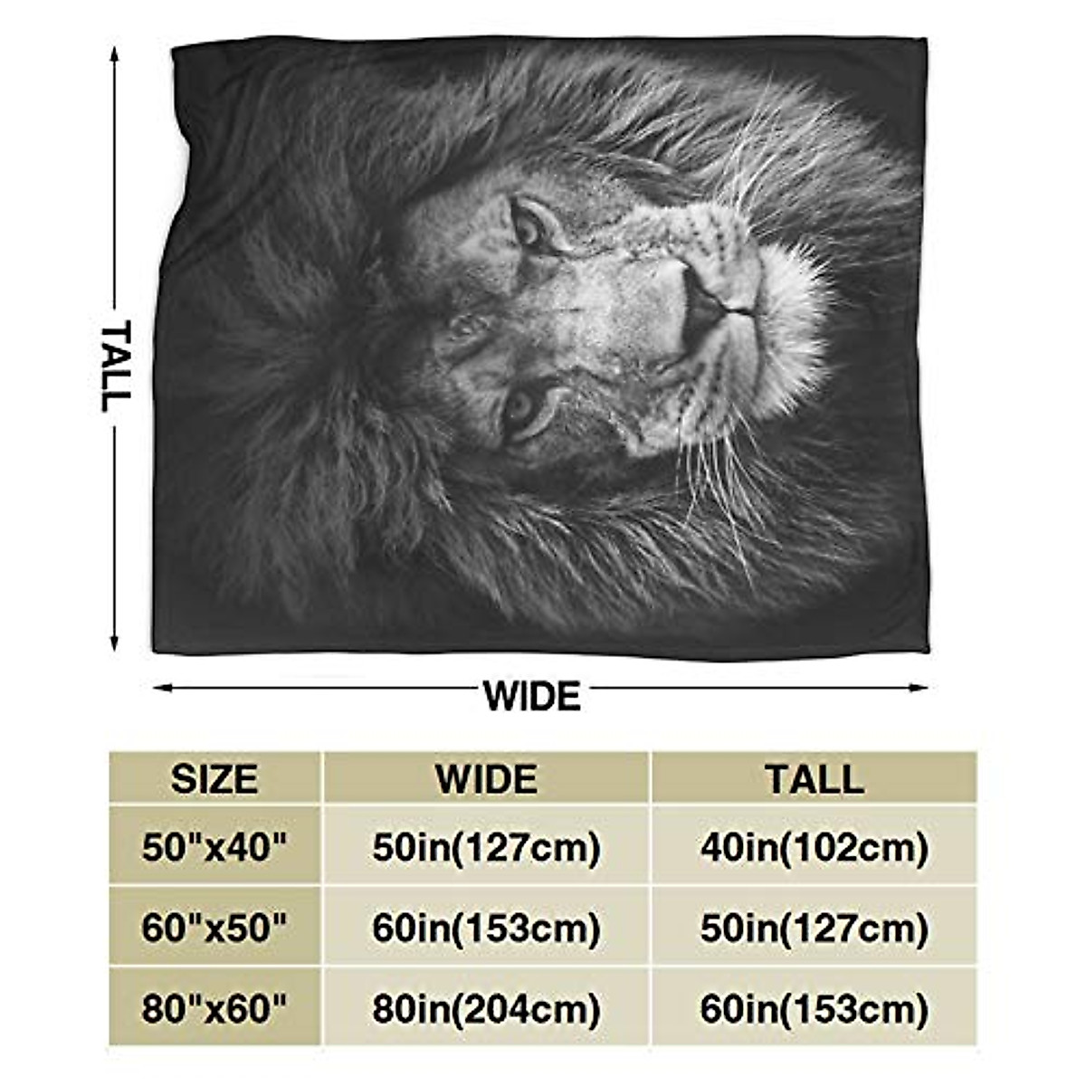 Cool Lion Fleece Throw Blanket Cozy Soft Plush Blanket for Sofa Couch Bed - 60" X 50"