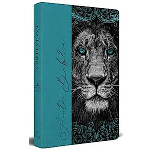 Biblia RVR 1960 letra grande, tamaño manual, tapa dura de tela León aguamarina / Spanish Bible RVR 1960 Handy Size Large Print Hardcover Cloth Lion Aquamari