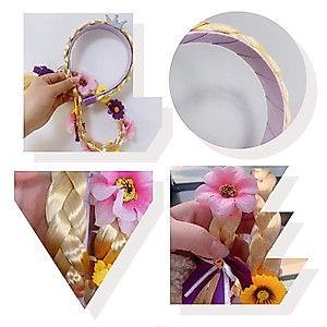 Tatibana Princess Dress up Wigs, Princess Rapunzel Long Braided Wig Headbands with Tiara Flowers Adorn for Girls Costume Accessories, 29 Inch