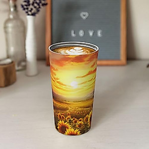 GTKSYNVE Reusable Coffee Mug with Lid and Handle, Dreamlike Sunset Of A Sunflower Field Tumbler for Hot & Cold Drinks 16oz Stainless Steel Insulated Coffee Tumblers Double Wall Vacuum Thermal Cup
