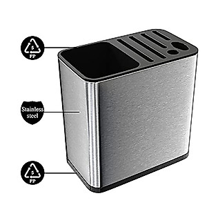 ODesign Utensil Crock Holder with Knife Block for Countertop Stainless Steel Knife Rack Holder with Slot for Scissor Sharpening Rod Multi-function Knife Organizer