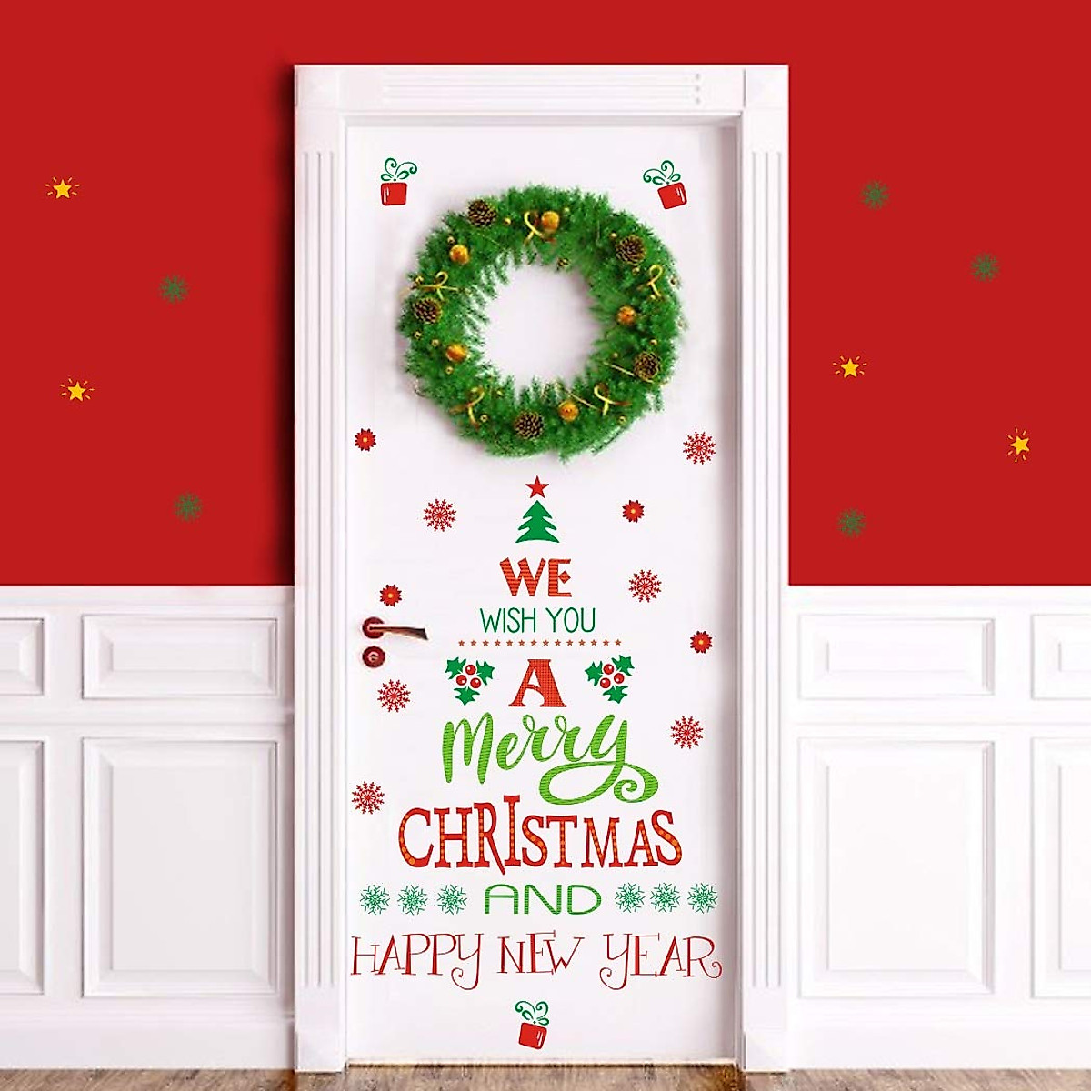 TOARTi Merry Christmas Quotes Wall Decals Happy New Year Quotes Stickers Christmas Tree Snowflake Stickers for Wall Christmas Party Supplies Christmas Window Clings