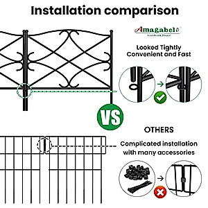 AMAGABELI GARDEN & HOME Decorative Garden Fence for Dogs 24in x 10ft Metal Garden Fencing Edging Animal Barrier Border Edge Rustproof Landscape Wire Folding Patio Fences Flower Bed Black ET048