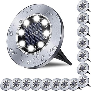 Solar Ground Lights, Waterproof Solar Garden Lights, Upgraded Outdoor Garden Waterproof Bright in-Ground Lights, Landscape Lights for Pathway,Yard,Deck,Lawn,Patio,Walkway (16 Pack White Light)
