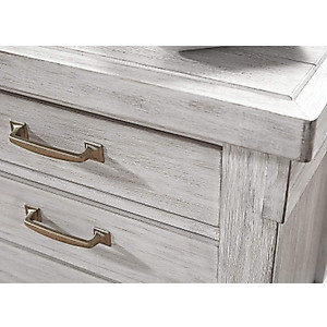 Signature Design by Ashley Brashland Farmhouse 3 Drawer Nightstand with Dovetail Construction, 2 Electrical Outlets & 2 USB Charging Ports, Textured White