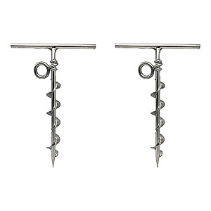 MARINE CITY 304 Grade Stainless Steel Long Grip Spiral Ground Anchor with an O-Ring for Boat Mooring on Beach – Camping Tent – Screw Dog Tie-Out Stake Backyard (Pack of 2)