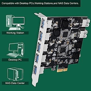 FebSmart 7-Ports Superspeed 5Gbps PCIE USB 3.0 Expansion Card for Windows 11, 10, 8.x, 7, Vista, XP Desktop PCs, Built in FebSmart Self-Powered Technology, No Need Additional Power Supply (FS-U7-Pro)