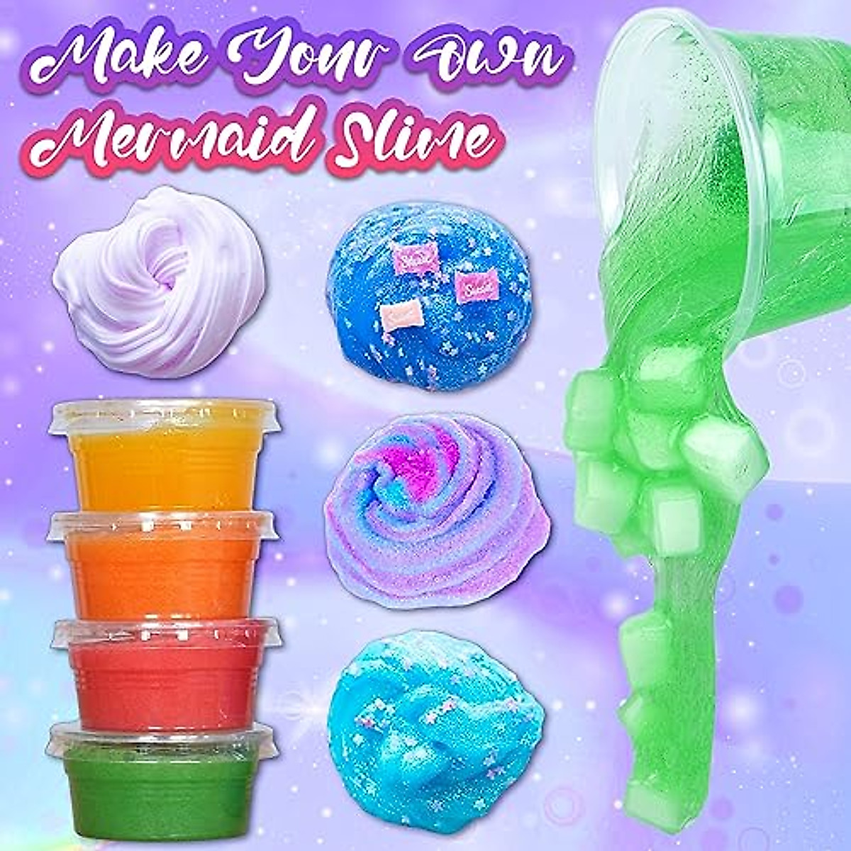 DIY Mermaid Slime Kit for Girls 10-12, Glow in The Dark Butter Slime Making Kit, Premade Fluffy Glitter Cloud Crunchy Slime Mermaid Toys for Kids 10+ Years, Birthday Party Favors Gift and Crafts