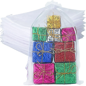 Anwyll White Organza Bags,8x12 Inch Sheer Bags Drawstring,50 Pcs Jewelry Gift Bags, Mesh Bags Drawstring Gift Bags,Jewelry Pouches for Party,Wedding Favors,Baby Shower,Gift Wrapping Candy Supply