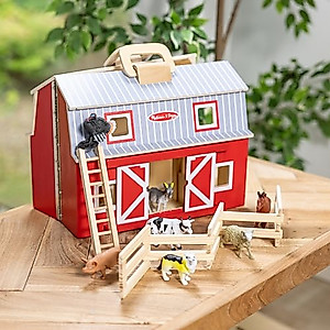 Melissa & Doug Fold and Go Wooden Barn With 7 Animal Play Figures - Farm Animals Portable Toys For Kids And Toddlers Ages 3+